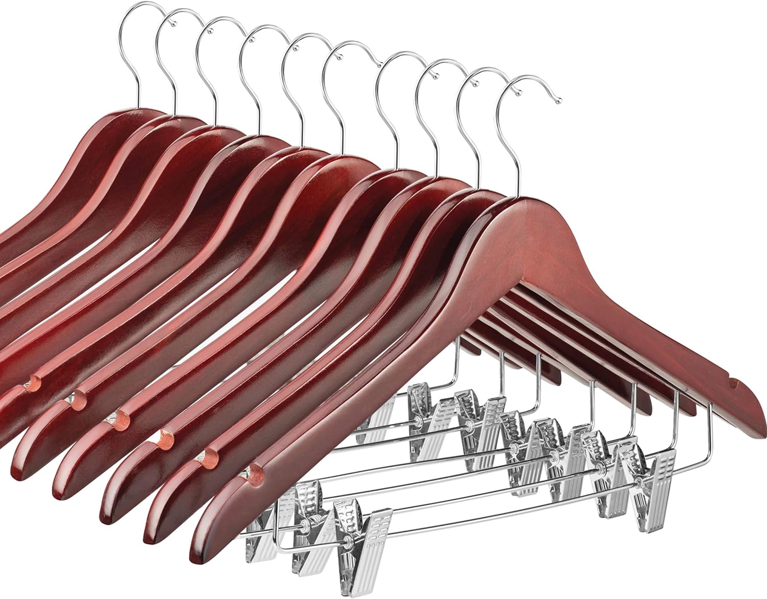 Wooden Suit Hangers with Metal Clips, Cherry Brown | Smooth Finish ...