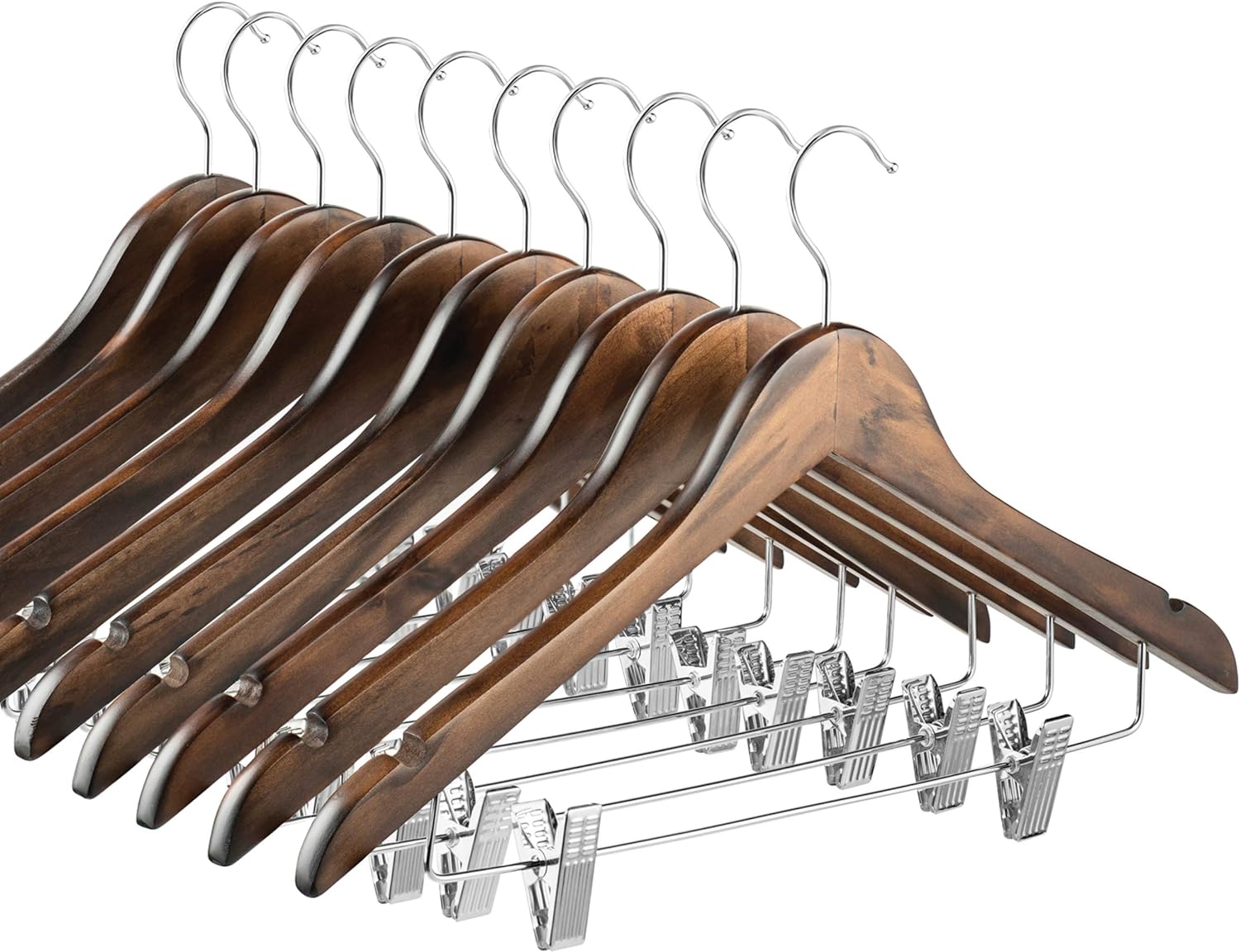 Wooden Suit Hangers with Metal Clips, Vintage Brown | Smooth Finish ...