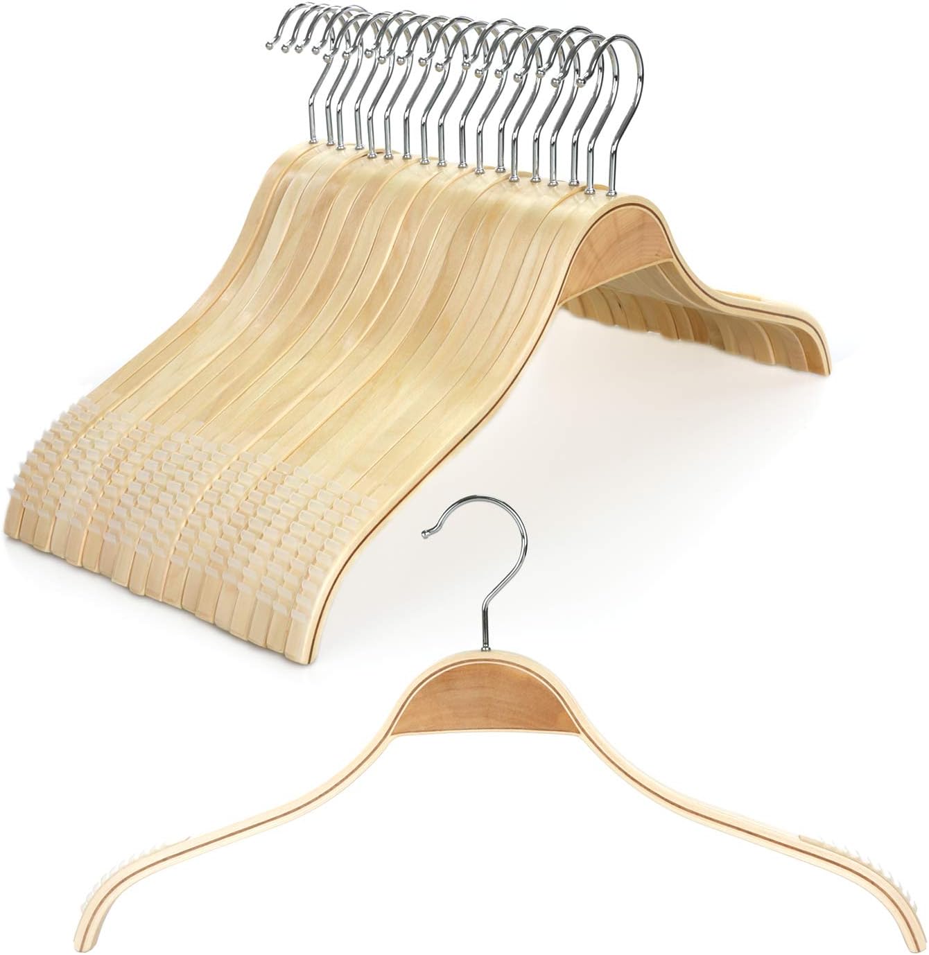 Wooden Hangers with Rubber Grips - Natural | Extra Soft Non-Slip Grips ...