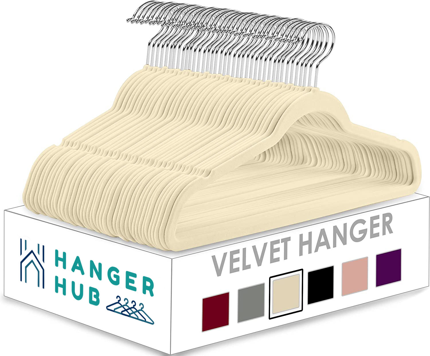 Non-Slip Space Saving Premium Velvet Hangers - Beige - Hanger Hub